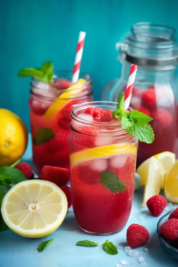 Background with Raspberry, Lemon and Mint. Neural Network AI Generated ...