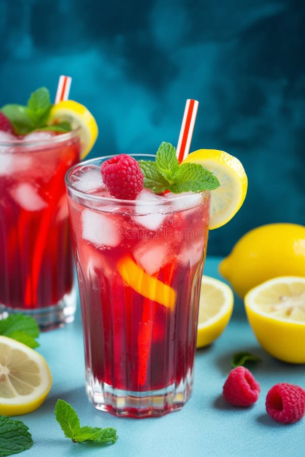 Background with Raspberry, Lemon and Mint. Neural Network AI Generated ...