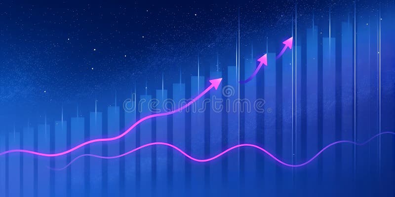 A Blue Background with Rising Bar Graph and a Pink Wavy Line with ...