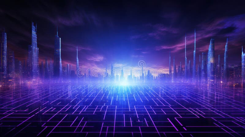 Blue Background with an 80s Style City Image. Stock Image - Image of ...