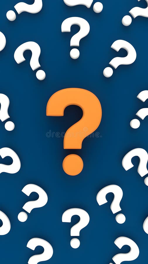 Blue Background with Scattered White Question Marks, Central Larger ...