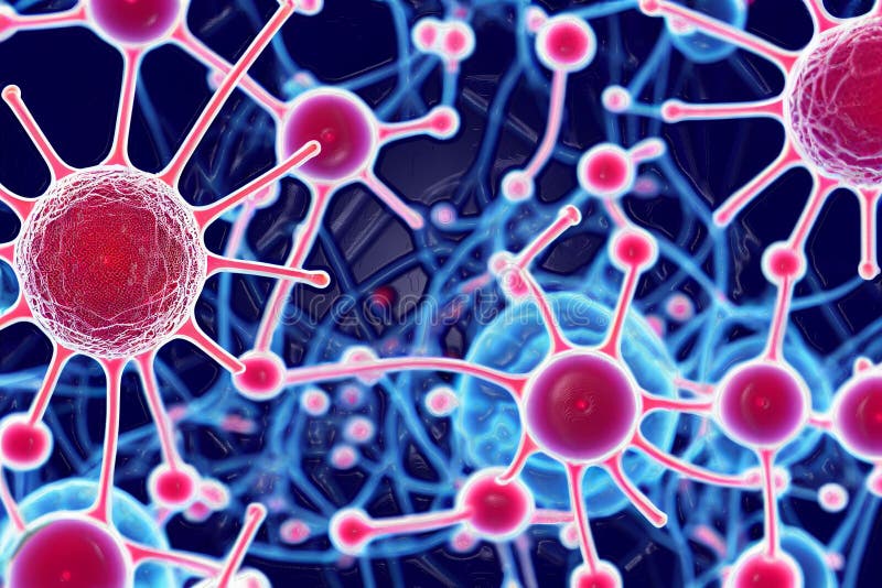 Blue Background with a Science-related 3D Illustration of Red Virus ...