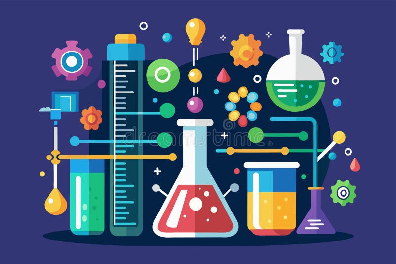 A Blue Background with Science-themed Elements Like Beakers and Test ...