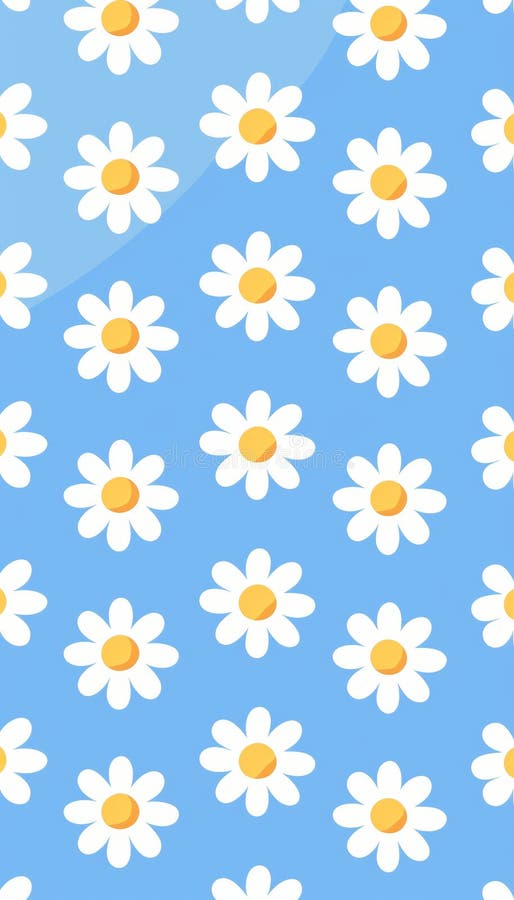 Blue Background, Seamless Pattern with Cute White Simple Daisy Flowers ...