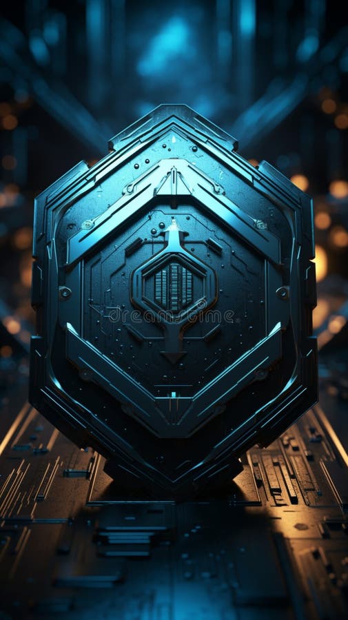 A Blue Background Sets the Stage for a Shield, Lock Icon, and Binary ...