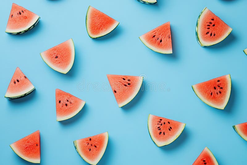Blue Background with Slices of Fresh Watermelon Stock Image - Image of ...