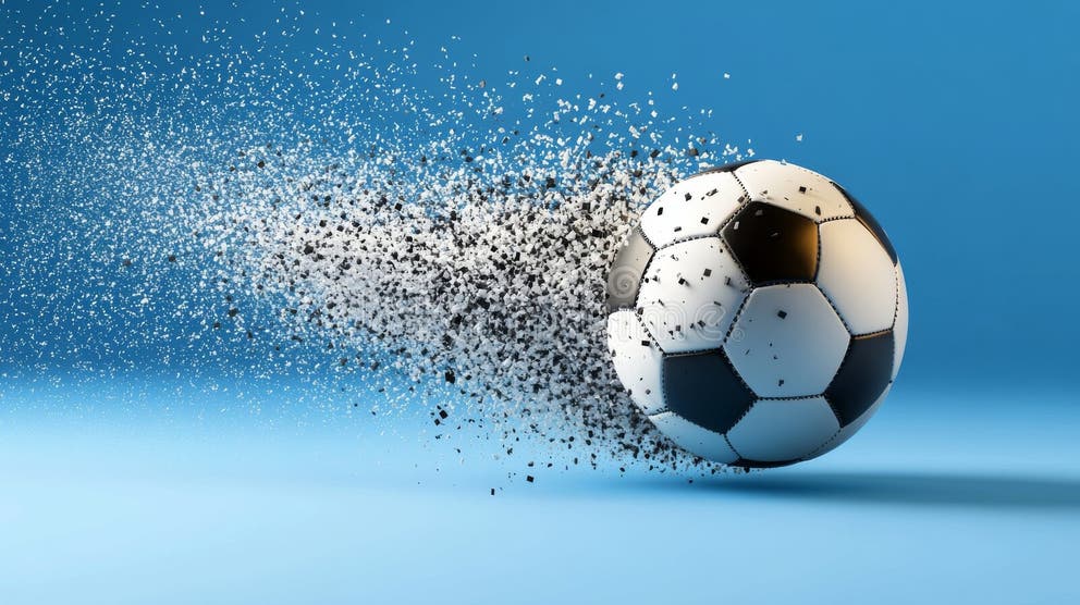 On a Blue Background, a Soccer Ball is Shown Exploding into Numerous ...