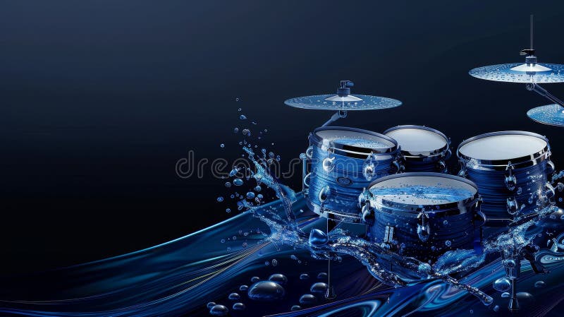 A Blue Background with a Splash of Water and a Set of Drums Stock ...