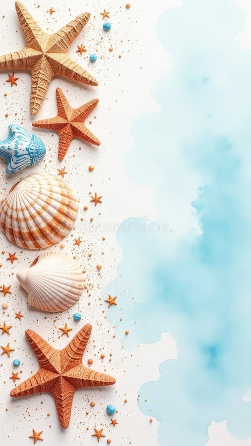 A Blue Background with a Star and a Bunch of Shells Stock Illustration ...