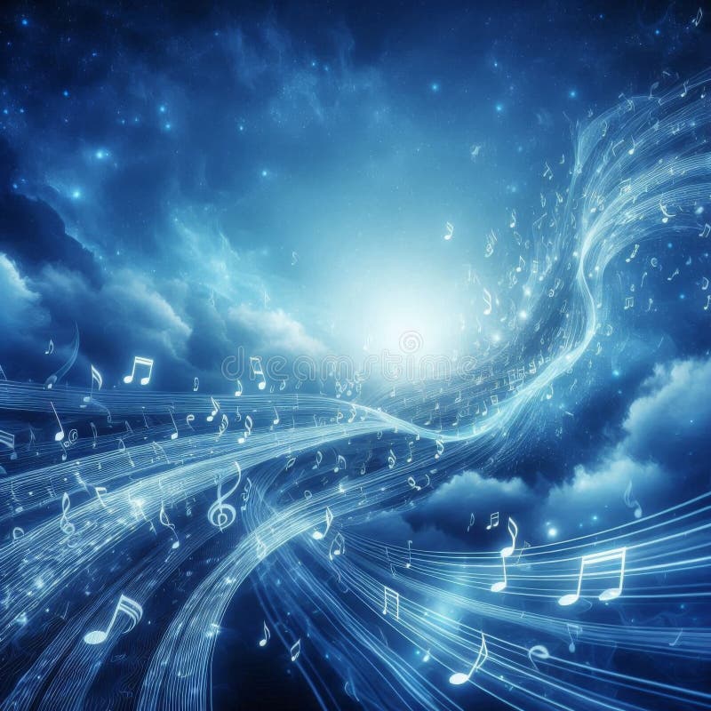 Blue Background with Streaming Music Notes, Creating a Melodic Flow ...