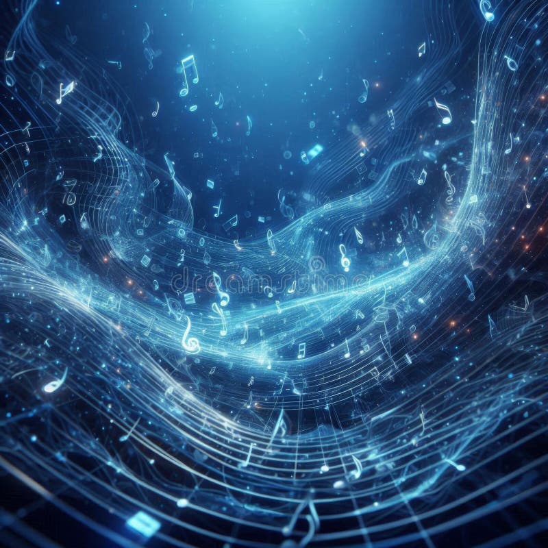 Blue Background with Streaming Music Notes, Creating a Melodic Flow ...