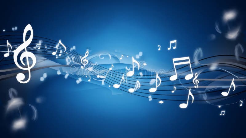 Blue Background with Streaming Music Notes, Creating a Melodic Flow ...
