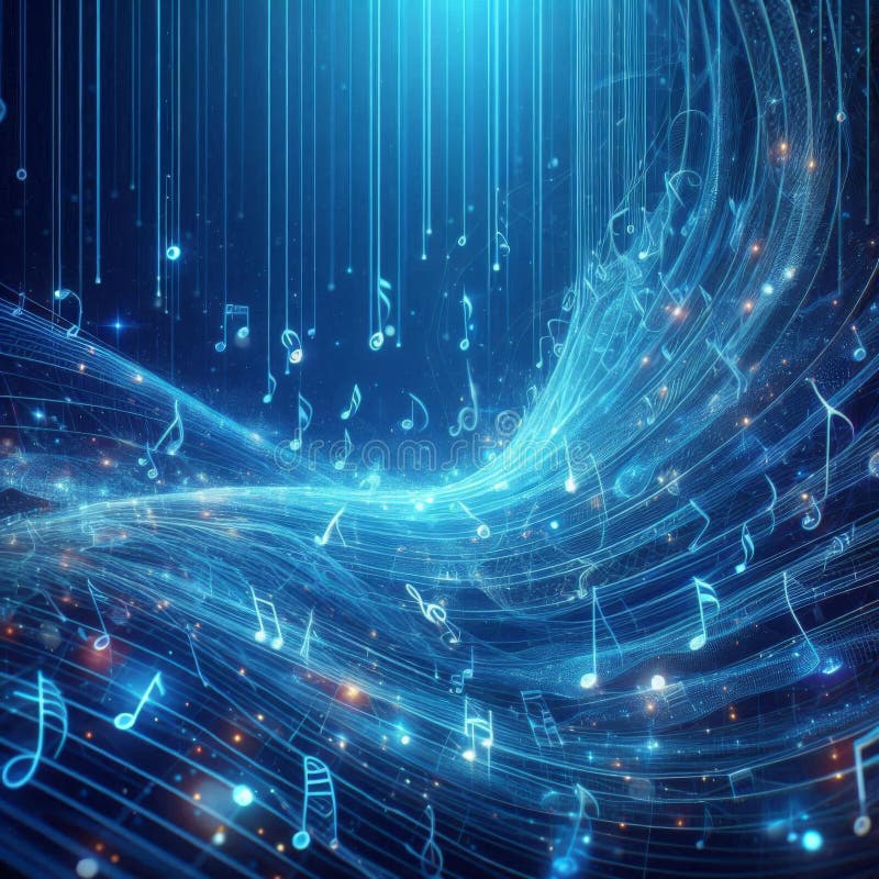 Blue Background with Streaming Music Notes, Creating a Melodic Flow ...
