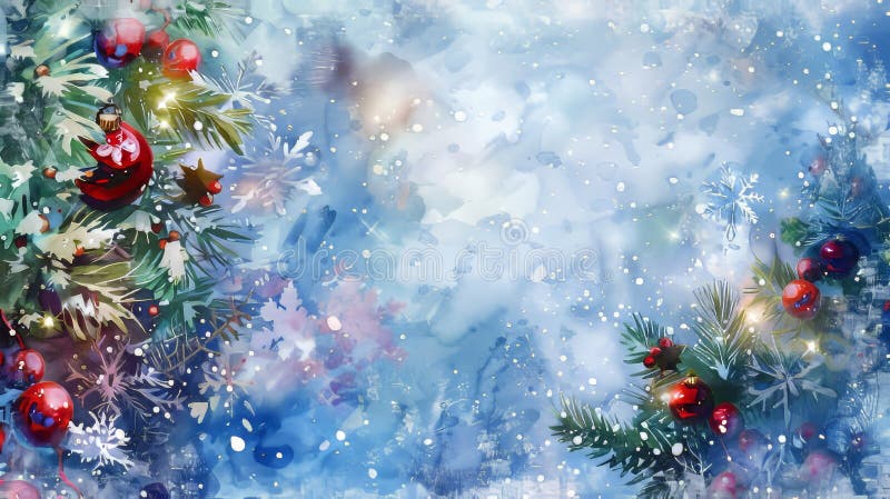 A Blue Background with a Tree with Red and Green Ornaments Stock ...