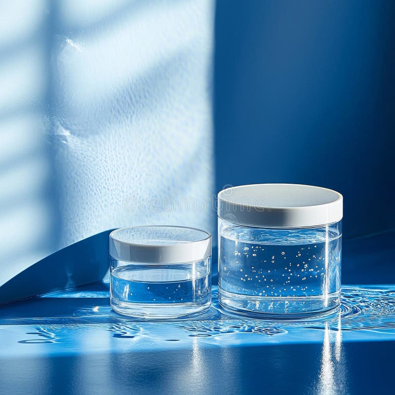 A Blue Background with Two Transparent Plastic Containers with Lids ...