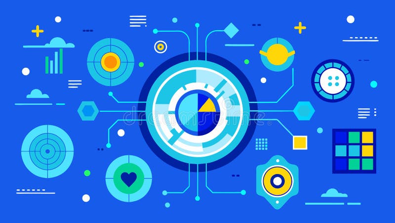 Blue Background with Various Shapes and Icons. these Shapes Represent ...