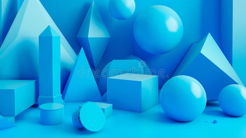 A Blue Background with Various Shapes and Objects Stock Photo - Image ...