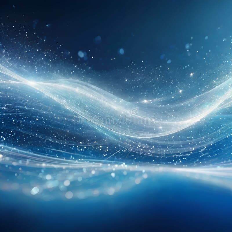 Blue Background with White Light Line Wave Particles, Sparkle, Space ...
