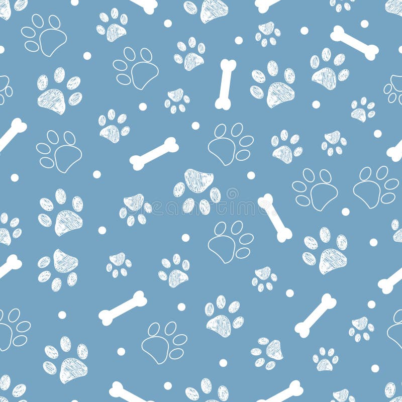 Blue Background with White Paw and Bones Stock Illustration ...