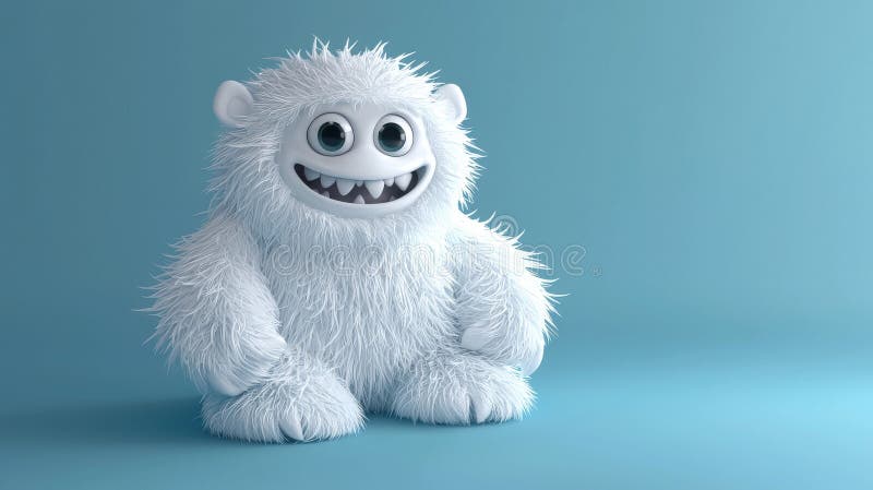 On a Blue Background, a White Yeti Stands with Big Blue Eyes and a Big ...
