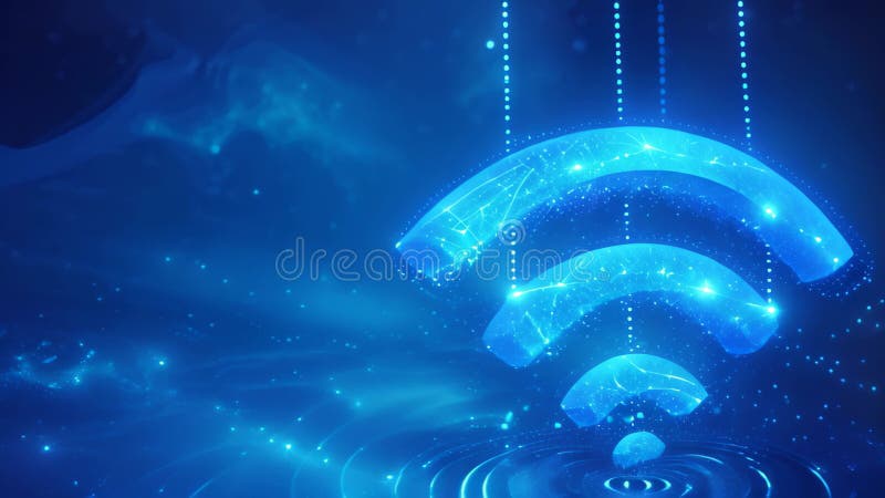 A Blue Background with a WiFi Symbol Floating in the Air, Background ...