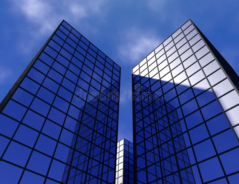 Blue Background Window Pattern Building Office Perspective 3D ...