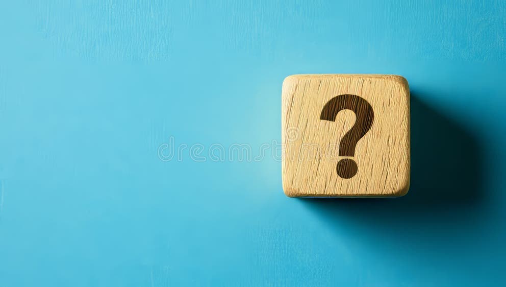 A Blue Background with a Wooden Cube Displaying a Question Mark. FAQ and QA Stock Photo - Image ...