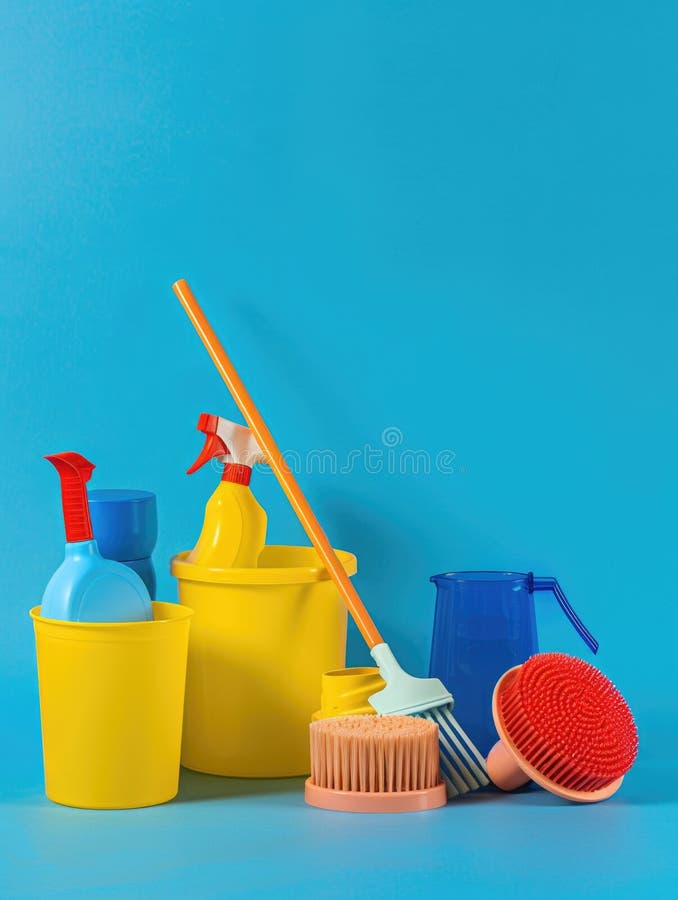 A Blue Background with a Yellow Bucket, a Blue Bucket, a Yellow Bucket ...