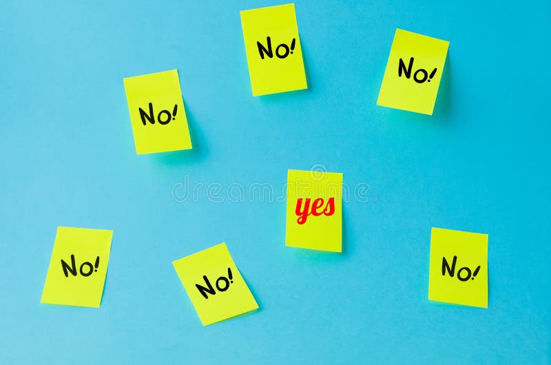 Blue Background with Yellow Post it Notes with Yes and No Stock Image ...