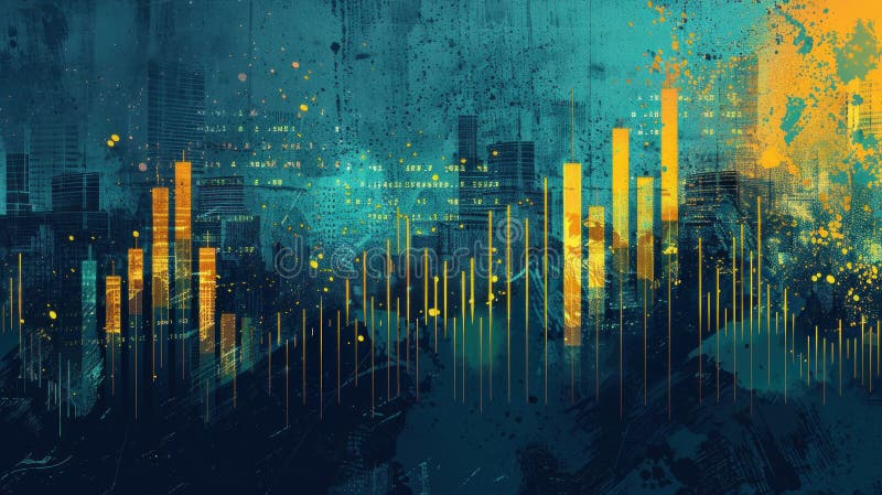 A Blue Background with Yellow Stock Market Graph and a Yellow Line ...