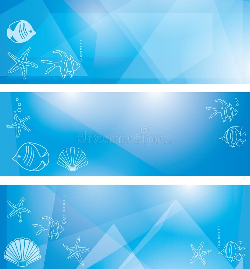 Blue Backgrounds with Fishes and Shells - Vector Template Stock Vector ...