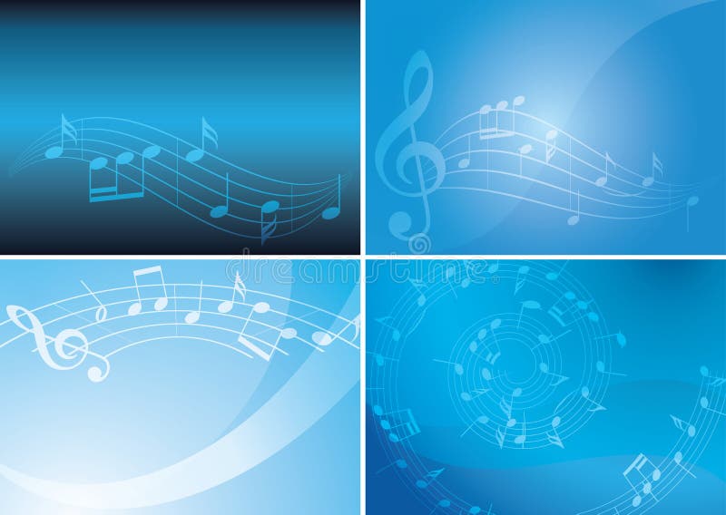 Blue Vector Backgrounds with Musical Notes and Gradient - Set Stock ...
