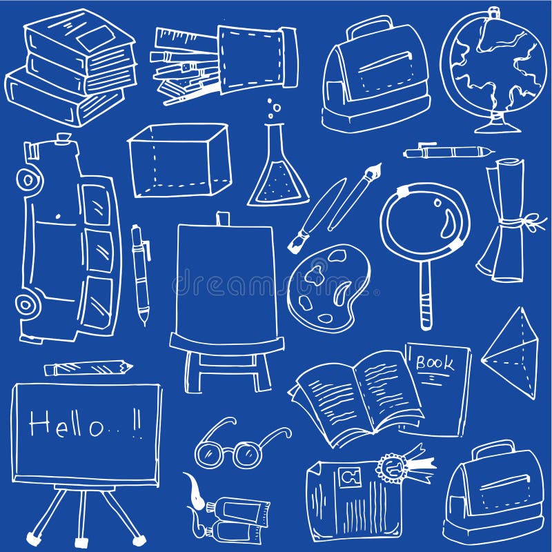 On Blue Backgrounds School Doodles Stock Vector - Illustration of hand ...