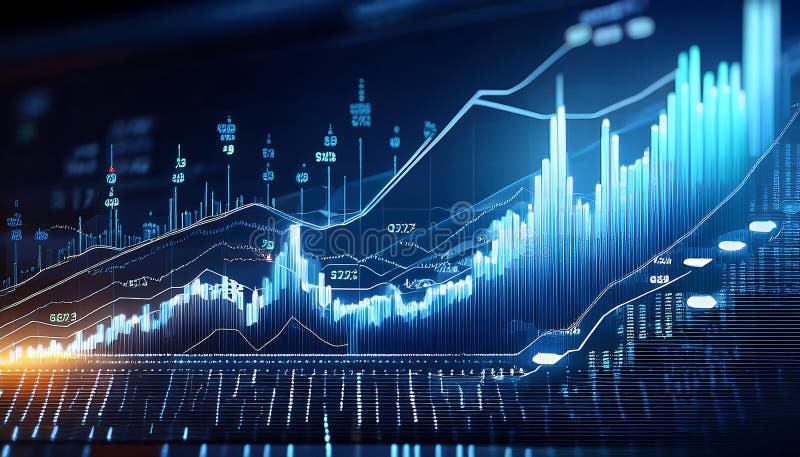 The Blue Backlit Display Shows an Increasing Stock Market Graph with ...