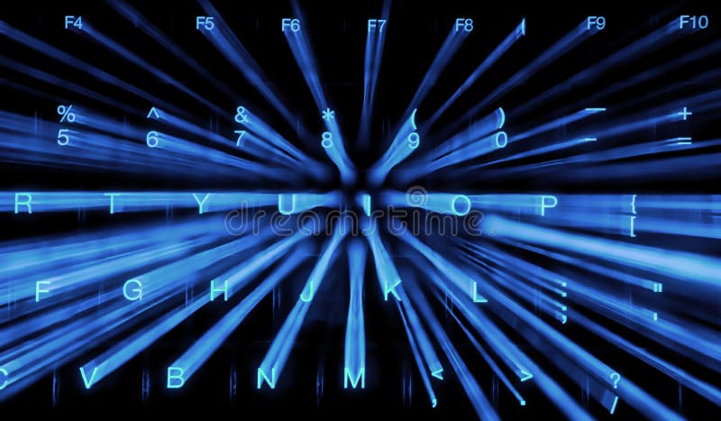 Blue Backlit Keyboard with Zoom-out Effect Stock Image - Image of close ...
