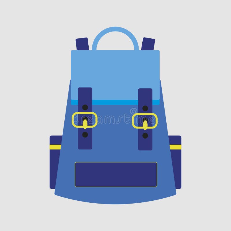 Blue Backpack, Front View of Schoolbag or Camping Backpack Flat Style ...