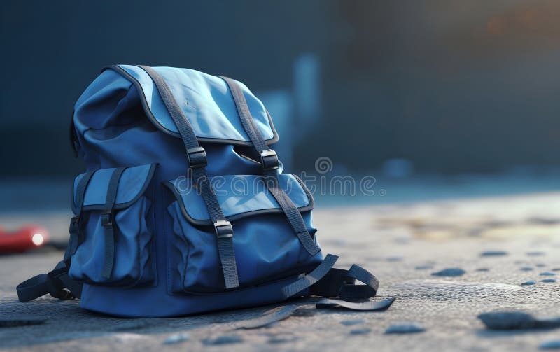 A Blue Backpack on the Ground, Generative AI Stock Illustration ...