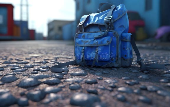 A Blue Backpack on the Ground, Generative AI Stock Illustration ...