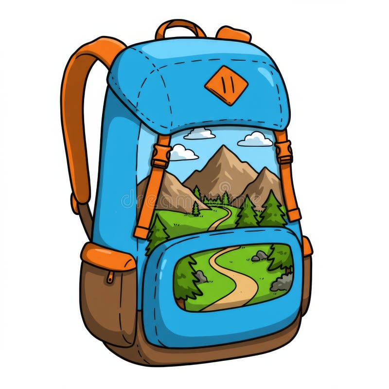 Blue Backpack with Mountain Landscape Pixel Art Illustration Stock ...