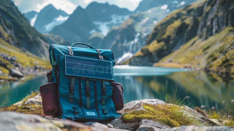 Blue Backpack on Mountain Summit Stock Photo - Image of rugged ...