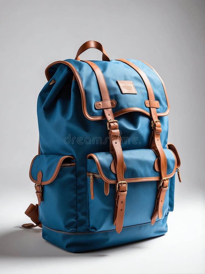 Blue Backpack on Plain White Ai Generated Stock Illustration ...