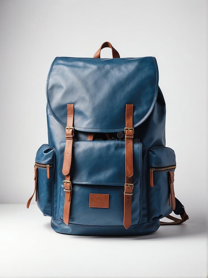 Blue Backpack on Plain White Ai Generated Stock Illustration ...