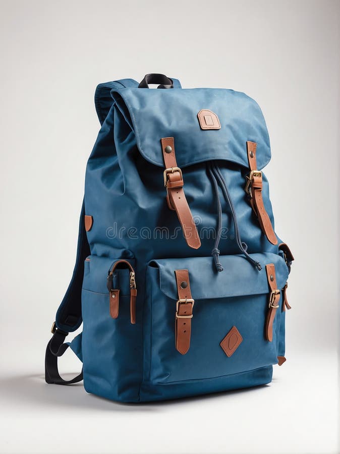 Blue Backpack on Plain White Ai Generated Stock Illustration ...