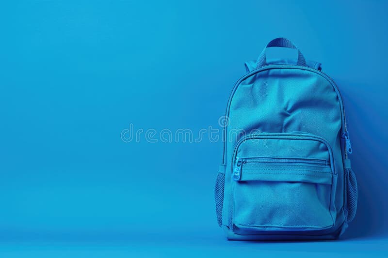 A Blue Backpack Sits on a Bright Blue Background, Ready for Its Next ...