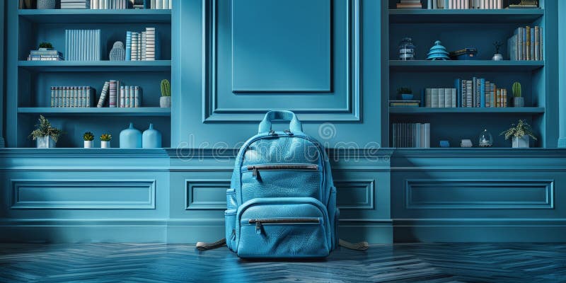 Blue Backpack in a Stylish, Monochromatic Blue Interior with ...