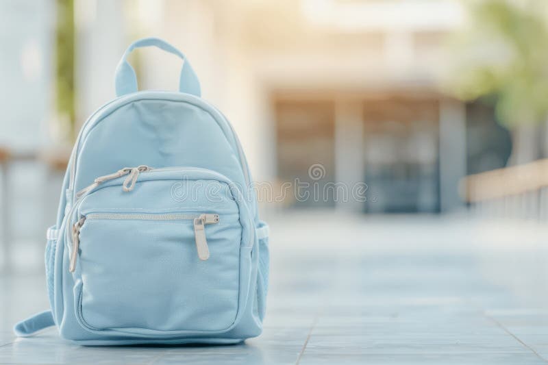 Blue Backpack on Sunny School Campus Daylight Outdoor Setting Stock ...