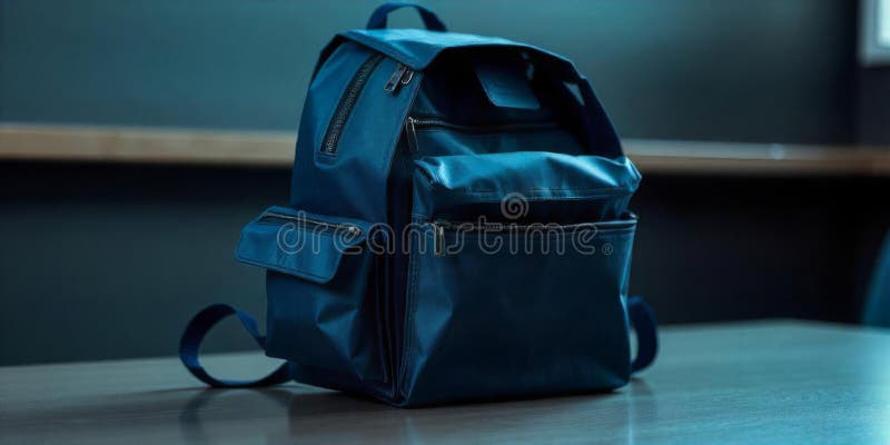 Blue Backpack on a Table in a Modern Workspace during the Afternoon ...