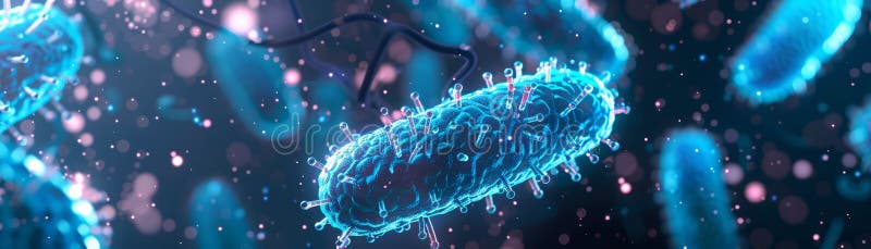 Blue Bacteria Cells Floating in a Dark Background Stock Illustration ...