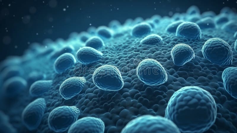Blue Bacteria Cells Microscopic Size Illustration. Generative Ai Stock ... Blue Bacteria Cells Microscopic Size Illustration. Generative Ai Stock ...