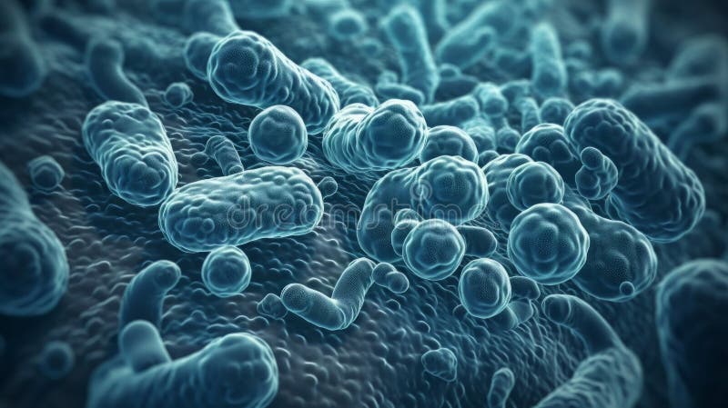 Blue Bacteria Cells Microscopic Size Illustration. Generative Ai Stock ...